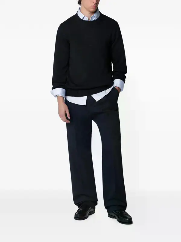 ROBERTO COLLINA Navy Ribbed Knit Crew Neck Long Sleeve Sweater