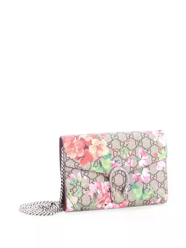 Gucci Dionysus Chain Wallet Blooms Print Gg Coated Canvas Small Crossbody Bag - Brown