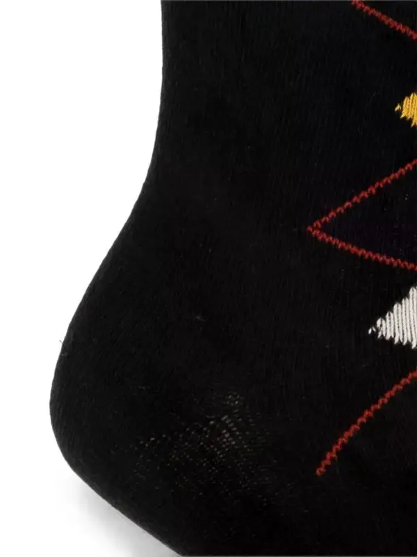 GANNI Argyle Knit Knee High Socks With Ruffled Trim