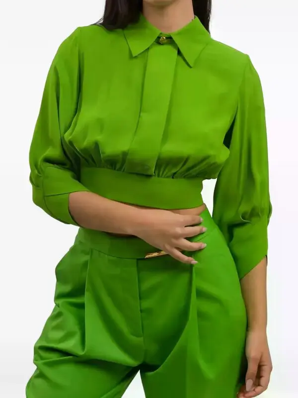 Elisabetta Franchi Georgette Cropped Shirt - Green