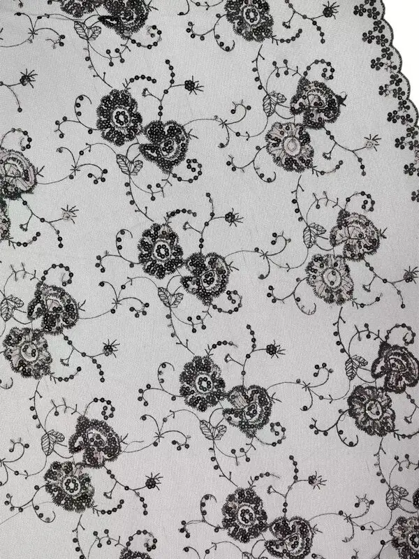 Vintage Floral-lace Sequin-embellished Scarf - Black