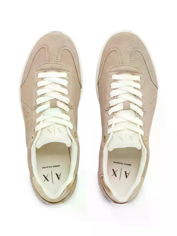 Armani Exchange Perforated Logo Leather Sneakers - Neutrals