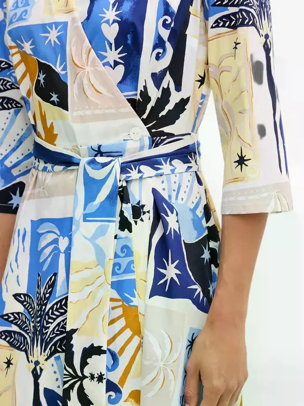 Joseph Ribkoff Graphic Print Belted Wrap Midi Dress