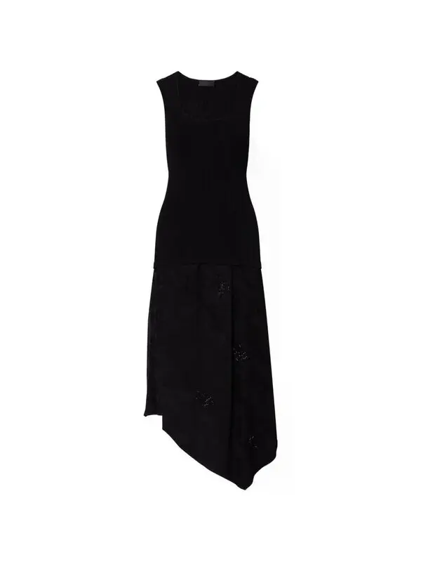 Liu Jo Asymmetrical Knit And Jacquard Midi Dress With Jewel Embroidery