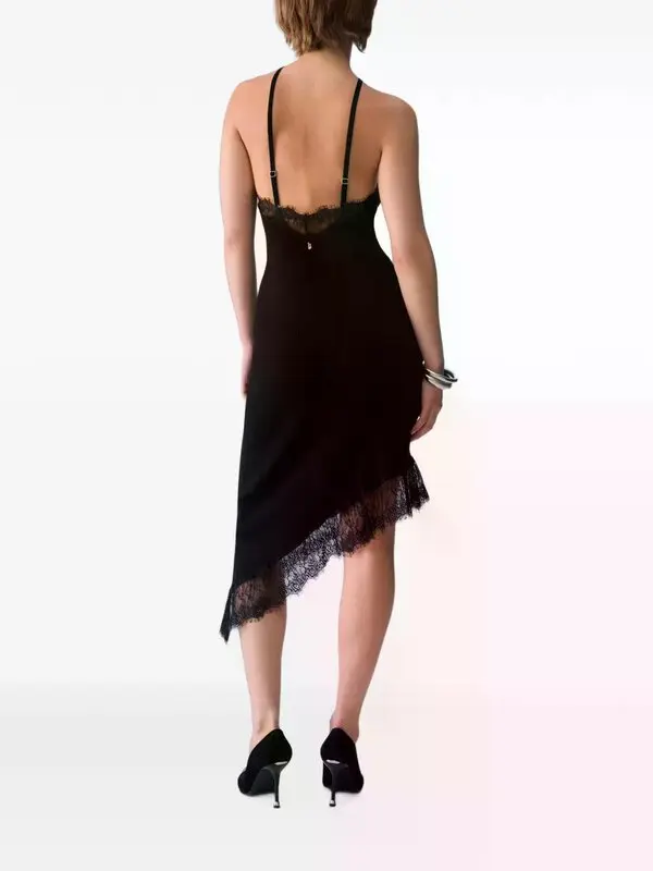 Liu Jo Knit Midi Dress With Lace Trim And Asymmetrical Hem - Black