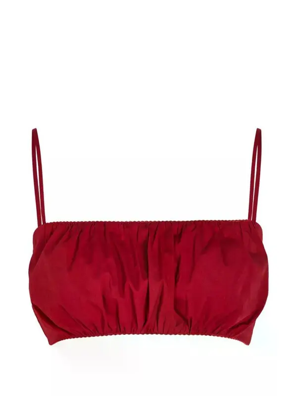 Staud Fiore Gathered Spaghetti-strap Cropped Top
