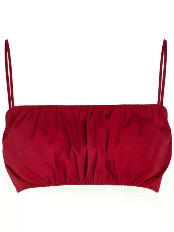Staud Fiore Gathered Spaghetti-strap Cropped Top