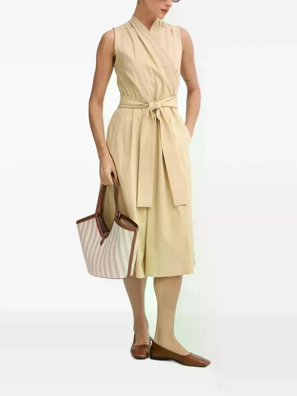 Joseph Ribkoff Sleeveless High Neck Belted Wrap Midi Dress - Neutrals