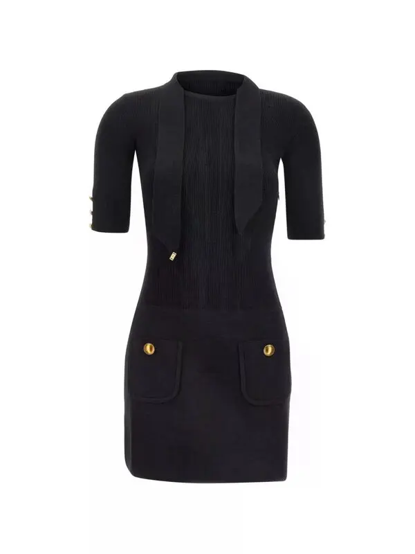 Elisabetta Franchi Ribbed Knit Tie-neck Dress With Button Details