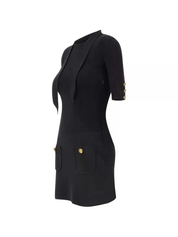 Elisabetta Franchi Ribbed Knit Tie-neck Dress With Button Details