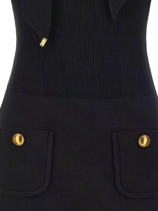 Elisabetta Franchi Ribbed Knit Tie-neck Dress With Button Details