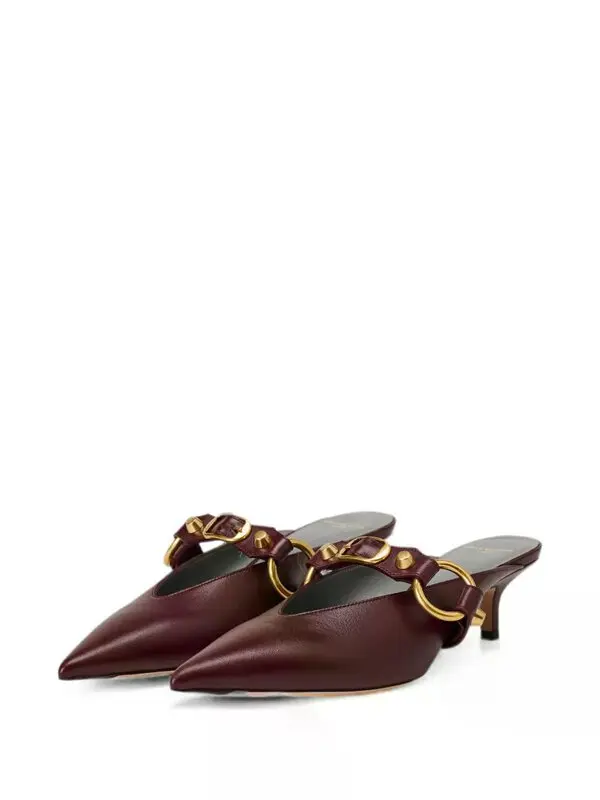 Balenciaga Buckle-strap Embellished Leather Heeled Mules - Red