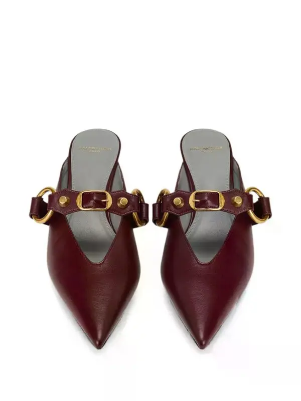 Balenciaga Buckle-strap Embellished Leather Heeled Mules - Red