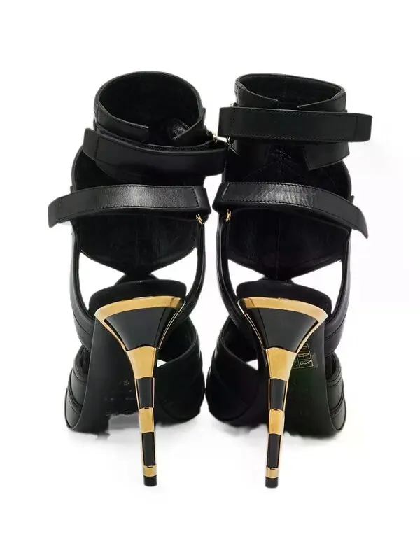 Balmain Leather Cut-out Ankle-strap Stiletto Sandals