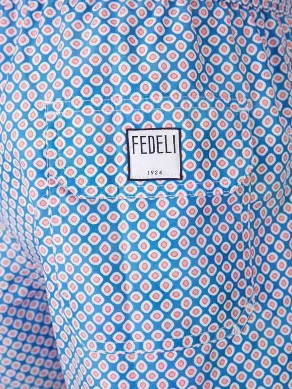 Fedeli All-over Patterned Drawstring Swim Shorts - Blue
