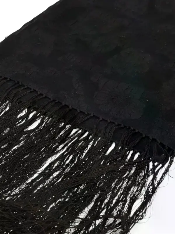 Vintage Floral-jacquard Fringed Scarf - Black