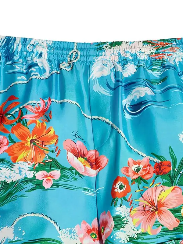 Gucci Silk Floral Print Shorts - Blue