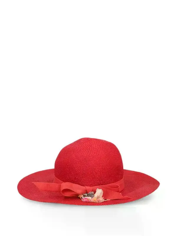 Vintage Sun Hat With Floral Embellishments And Bow Detail
