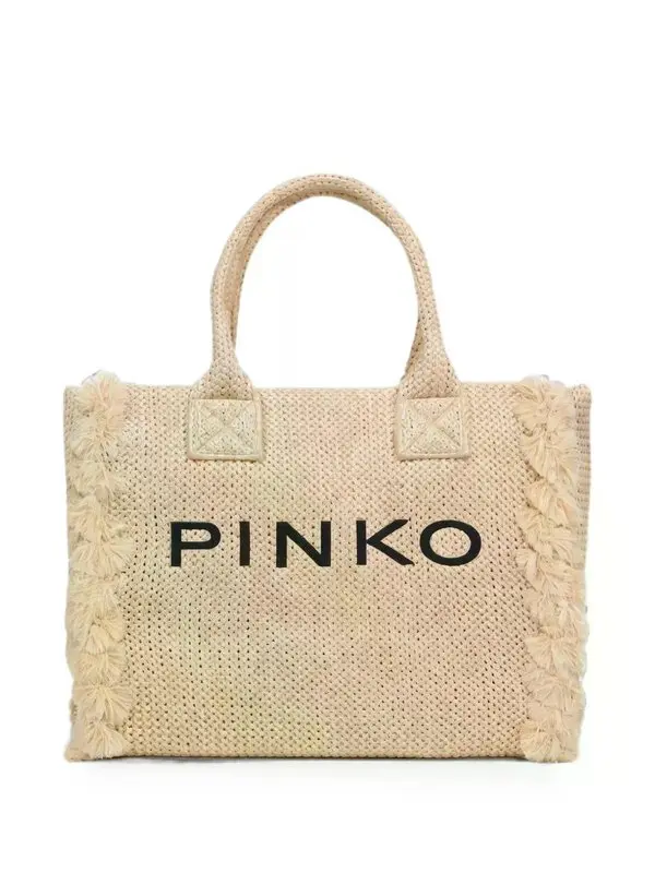 Pinko Logo-embroidered Fringed Tote Bag - Neutrals