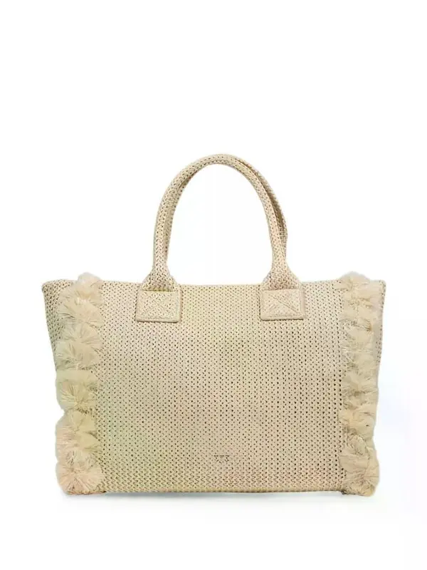 Pinko Logo-embroidered Fringed Tote Bag - Neutrals
