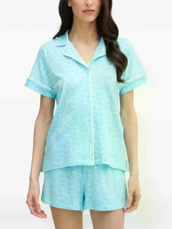 Dkny Logo-print Short-sleeved Pajamas - Blue