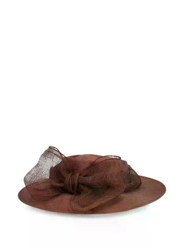 Vintage Wide-brim Hat With Mesh Bow Detail - Brown