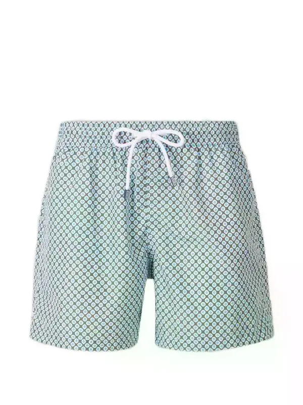 Fedeli Patterned Drawstring Swim Shorts - Green