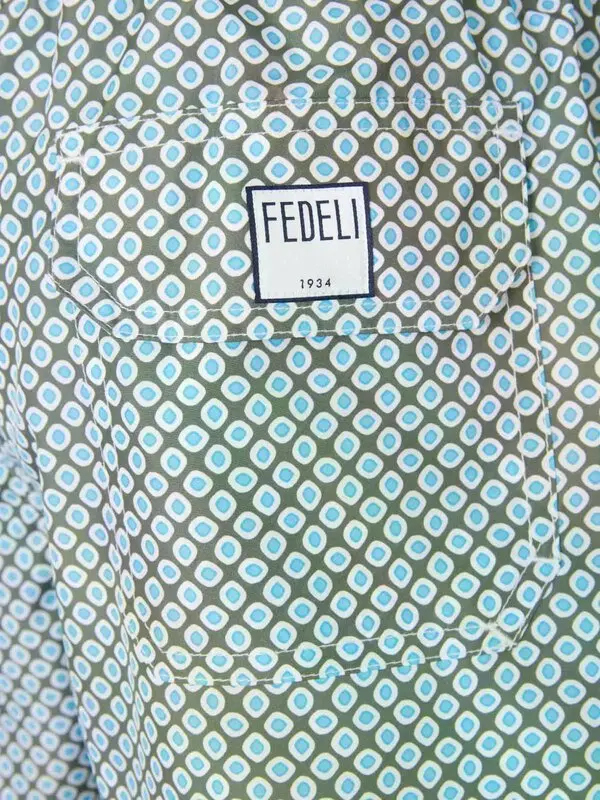 Fedeli Patterned Drawstring Swim Shorts - Green
