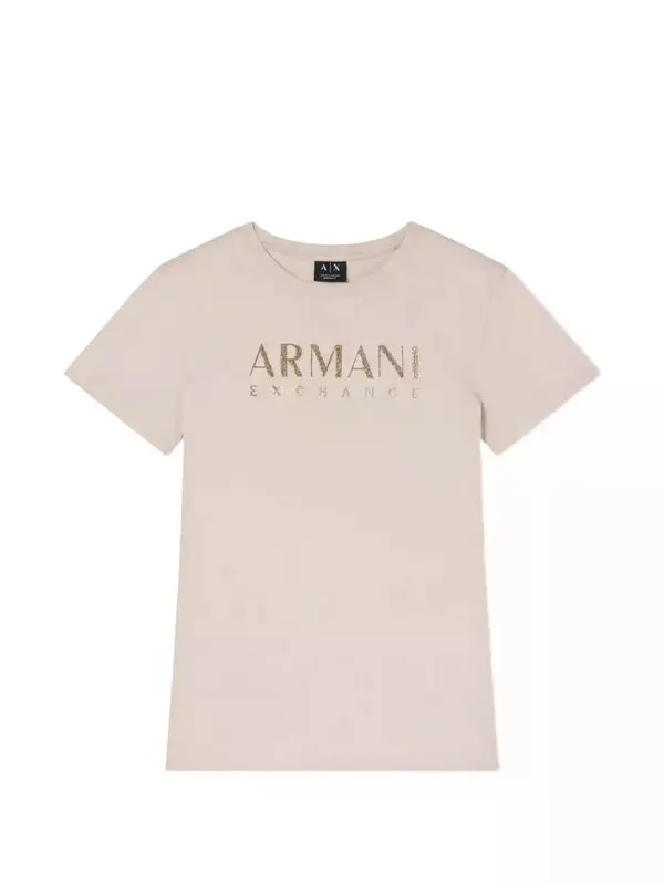 Armani Exchange Rhinestone Logo Cotton T-shirt - Neutrals