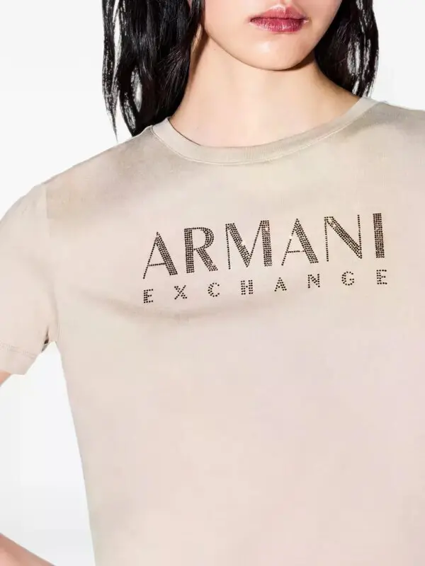 Armani Exchange Rhinestone Logo Cotton T-shirt - Neutrals