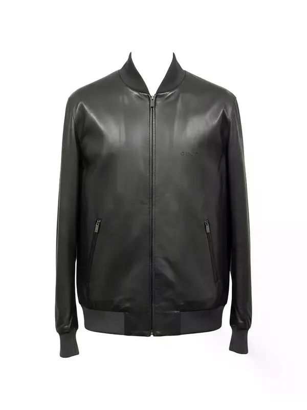 Gucci Embossed Logo Nappa Leather Bomber Jacket