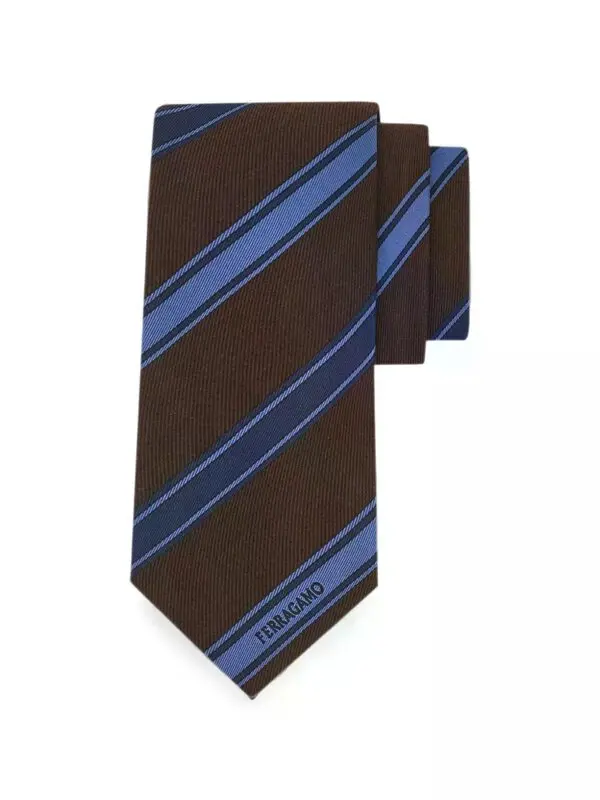 FERRAGAMO Regimental Jacquard Tie - Brown
