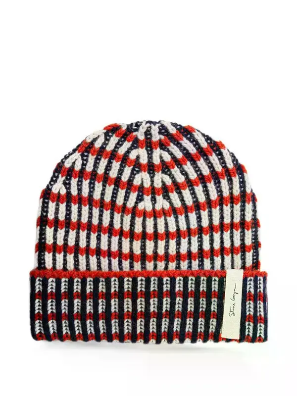 Stine Goya Check-knit Turn-up Beanie Hat - Blue