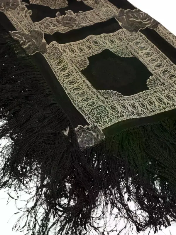 Vintage Floral-print Fringed Scarf - Black