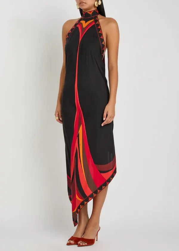 Emilio Pucci Printed Halterneck Silk-twill Midi Dress - Orange