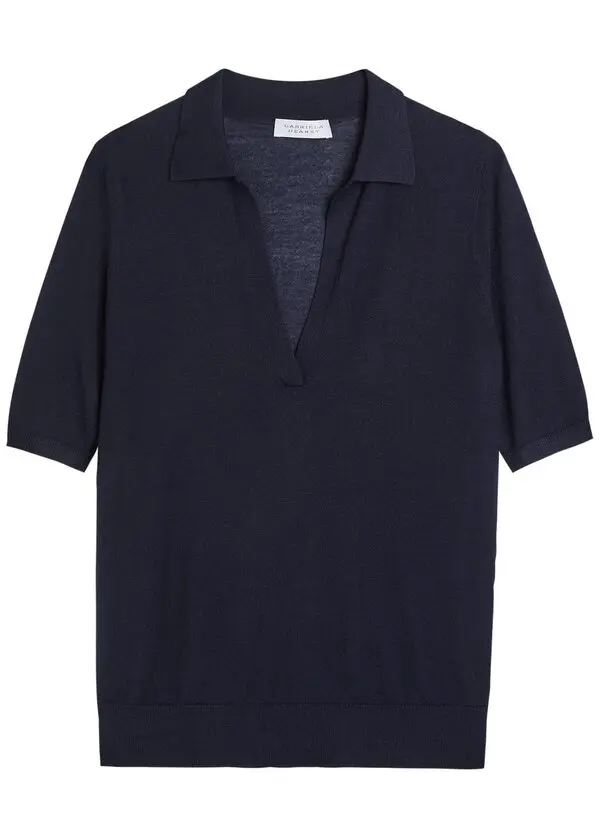 Gabriela Hearst Cashmere And Silk-blend Polo Top - Navy