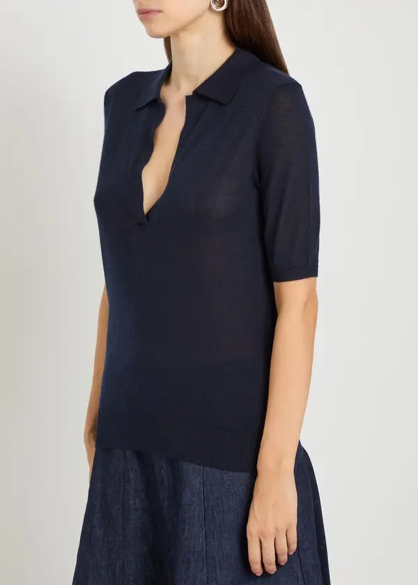 Gabriela Hearst Cashmere And Silk-blend Polo Top - Navy