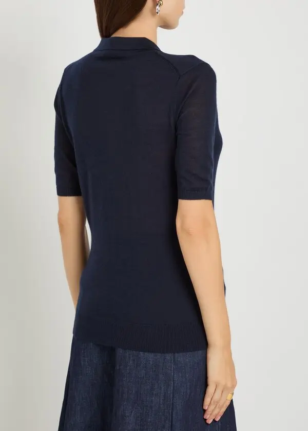Gabriela Hearst Cashmere And Silk-blend Polo Top - Navy