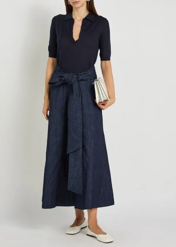 Gabriela Hearst Cashmere And Silk-blend Polo Top - Navy