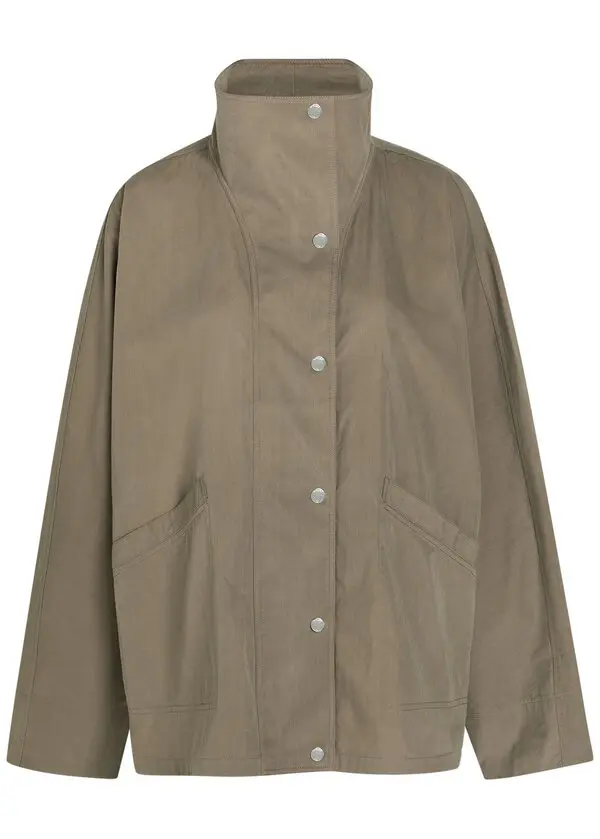 TOTEME Funnel-neck Cotton-blend Poplin Jacket - Grey