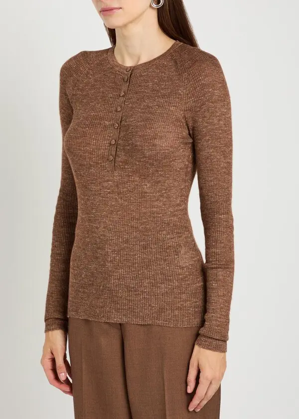 Gabriela Hearst Ribbed Henley Knit Top