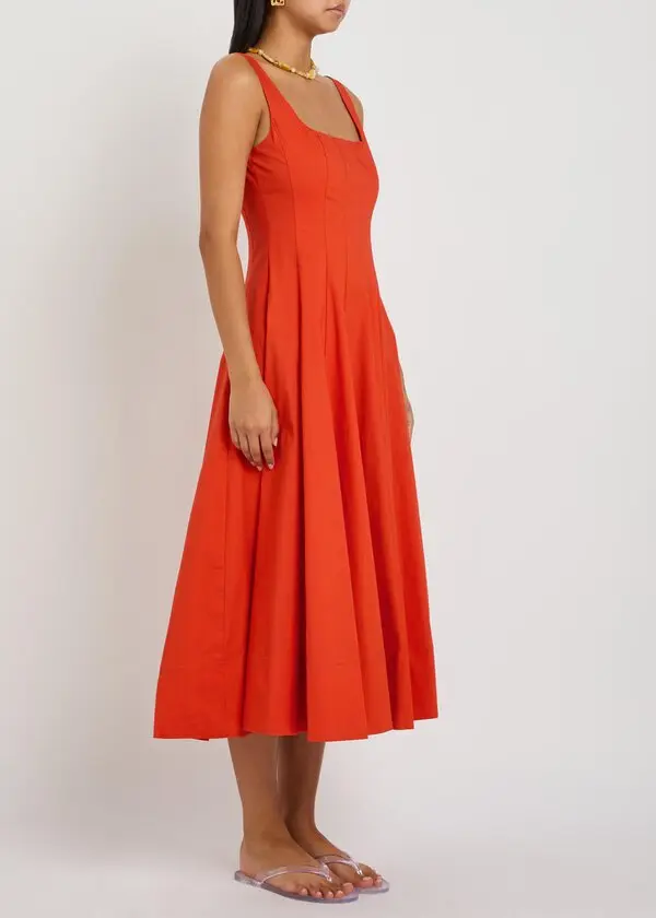 Staud Wells Stretch-cotton Midi Dress - Orange