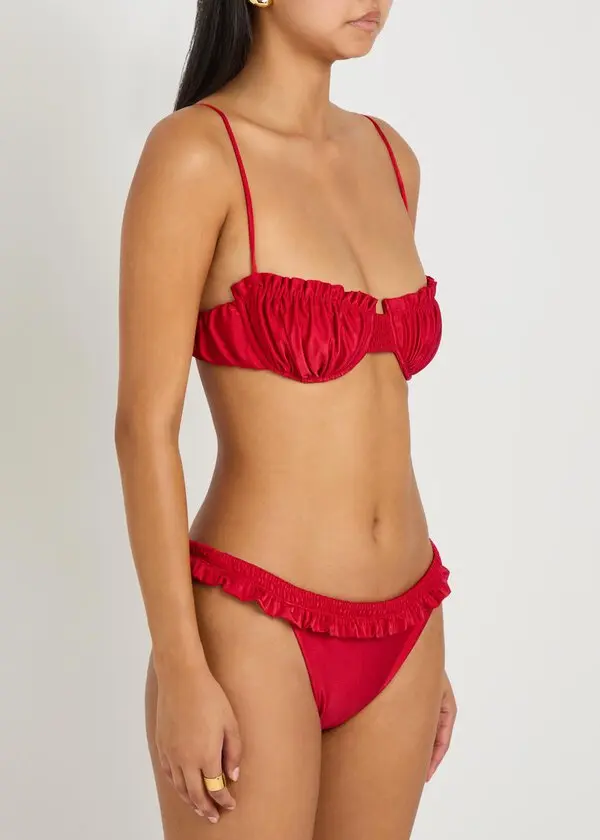 Faithfull The Brand Esterel Ruffled Bikini Top - Red