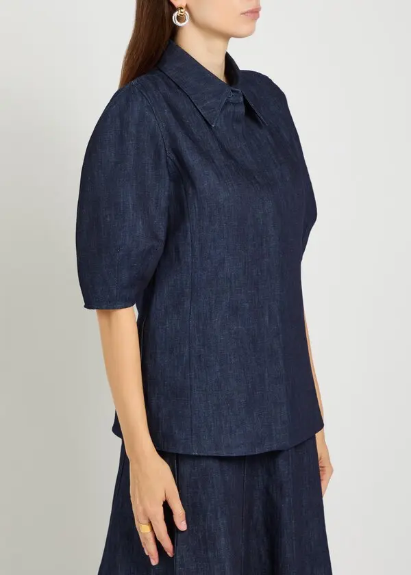 Gabriela Hearst Sansi Cotton And Linen-blend Top - Denim