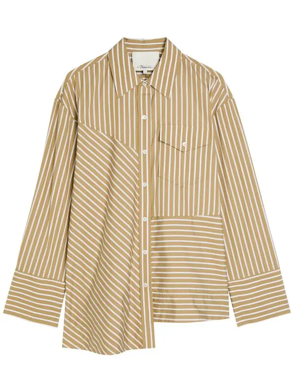 3.1 Phillip Lim Pinstriped Asymmetric Cotton-poplin Shirt - Khaki