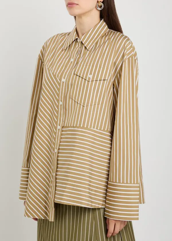 3.1 Phillip Lim Pinstriped Asymmetric Cotton-poplin Shirt - Khaki