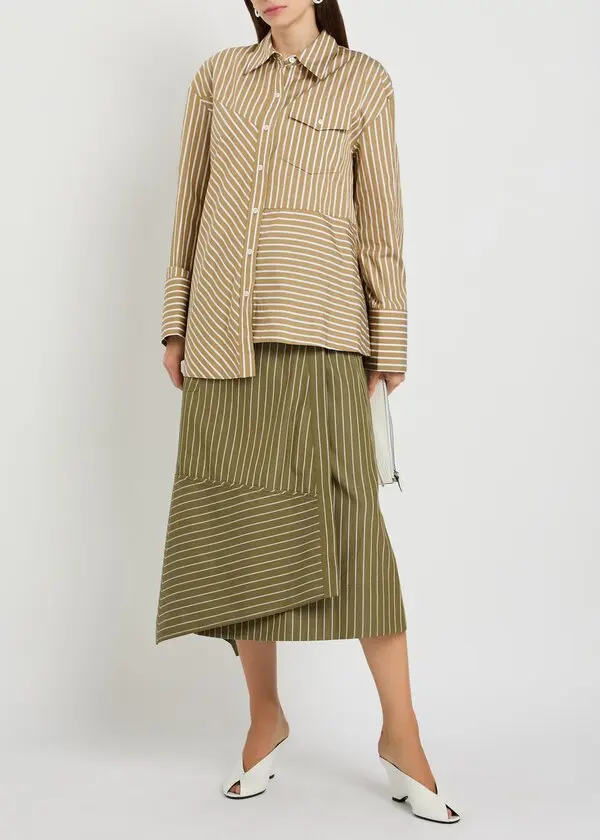 3.1 Phillip Lim Pinstriped Asymmetric Cotton-poplin Shirt - Khaki