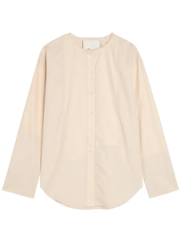 3.1 Phillip Lim Panelled Cotton-poplin Shirt With Frayed Round Neck