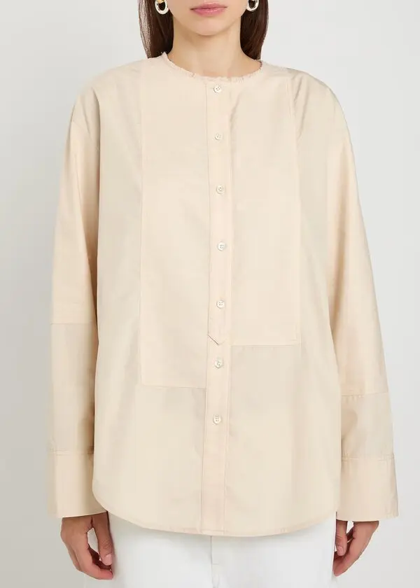 3.1 Phillip Lim Panelled Cotton-poplin Shirt With Frayed Round Neck