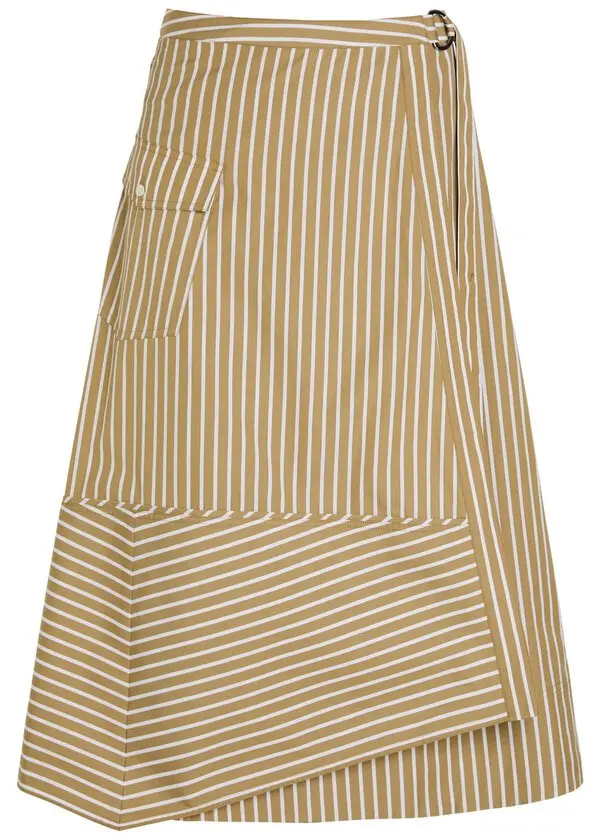 3.1 Phillip Lim Striped Cotton-poplin Wrap Midi Skirt - Khaki